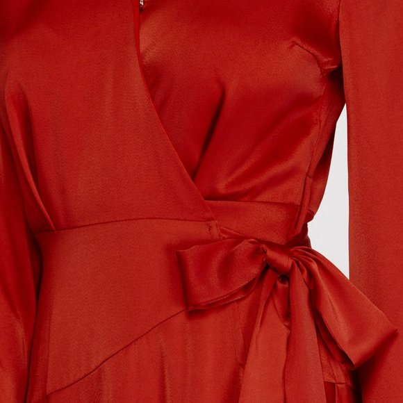 She + Sky | Dresses | Nwt She And Sky Long Sleeve Maxi Satin Wrap Dress With Front Side Tie In ...